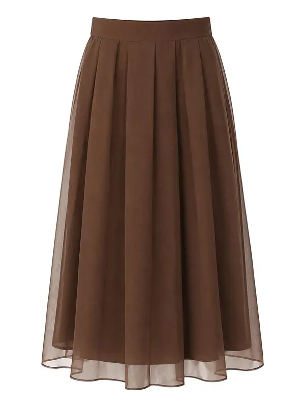 Brunello Cucinelli Silk Organza Skirt - Brown