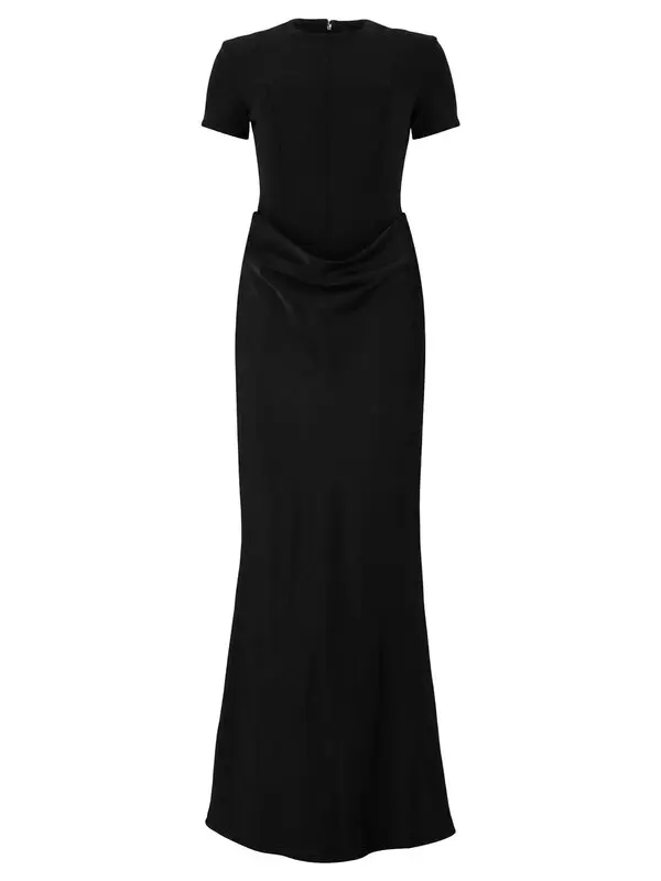 ROTATE BY BIRGER CHRISTENSEN Draped Maxi Dress With Short Sleeves - Black