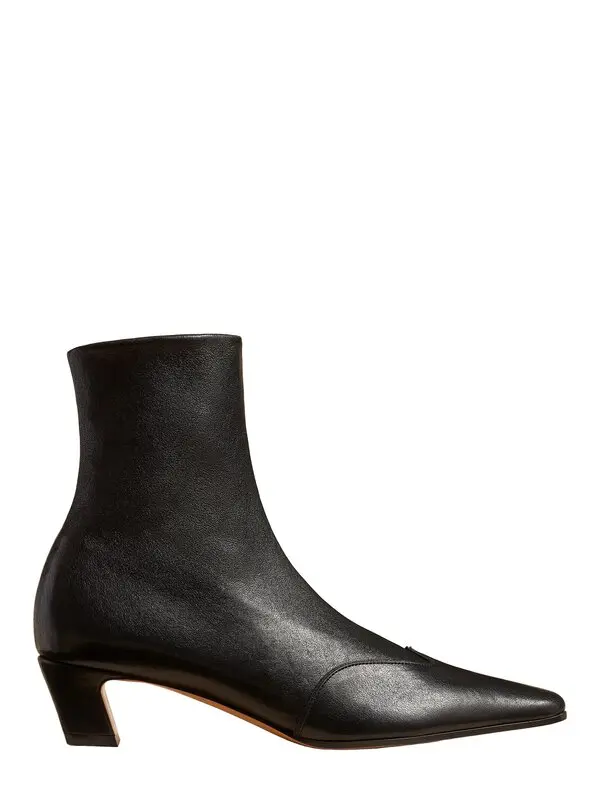 Khaite Mid-calf Leather Boots With Side Zip And 4 Cm Heel - Nero
