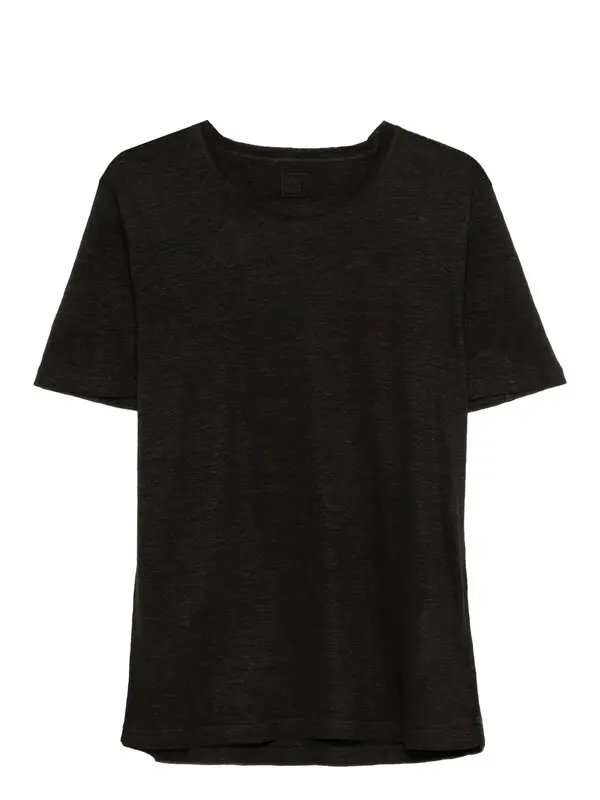 120% Lino 100% Linen Crew Neck T-shirt With Embroidered Logo - Nero