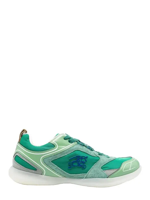 Burberry Equestrian Knight Graphic Lace-up Sneakers In Suede And Technical Fabric - Verde