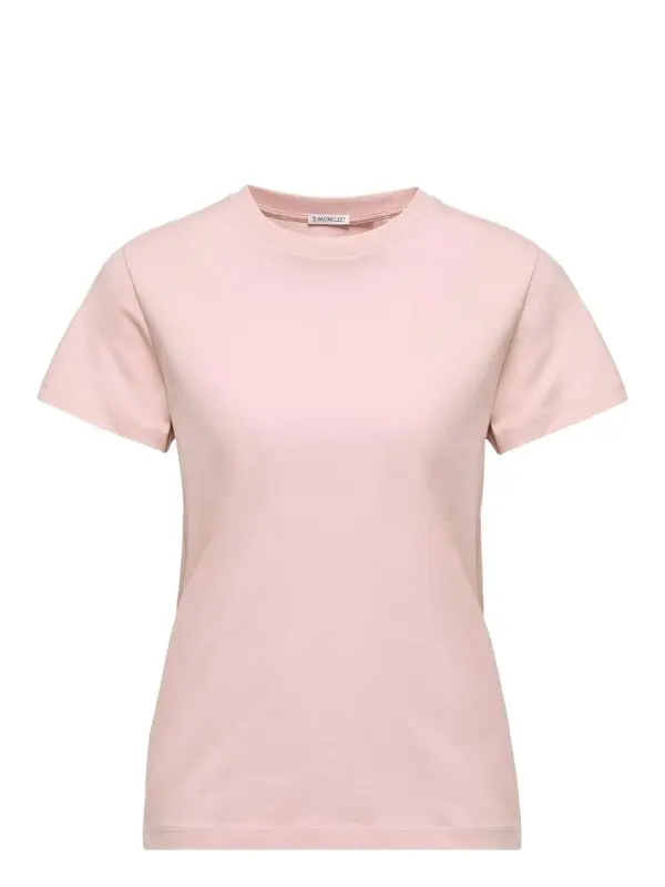 Moncler Ribbed Crewneck Short-sleeve Cotton T-shirt With Embroidered Logo, Size - Rosa