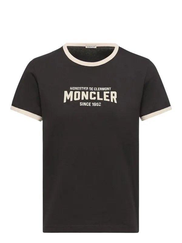 Moncler Embossed Logo Crewneck T-shirt With Contrasting Trim - Nero