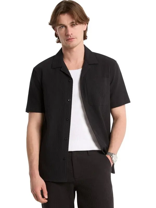 Michael Kors Cotton Waffle Camp Shirt - Black