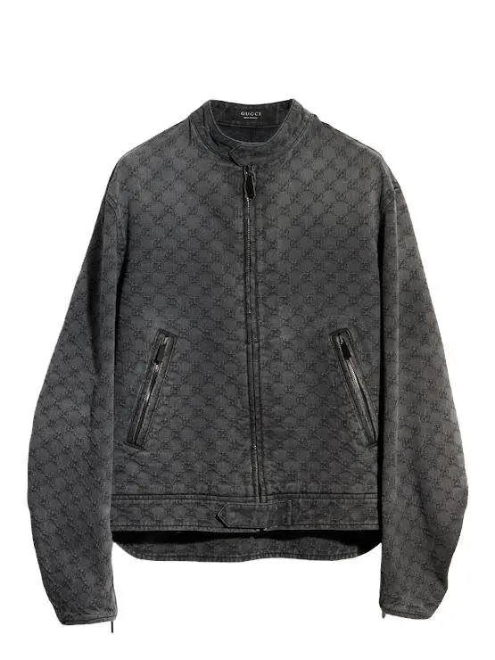 Gucci Gg Cotton Denim Jacquard Zip Jacket - Grey
