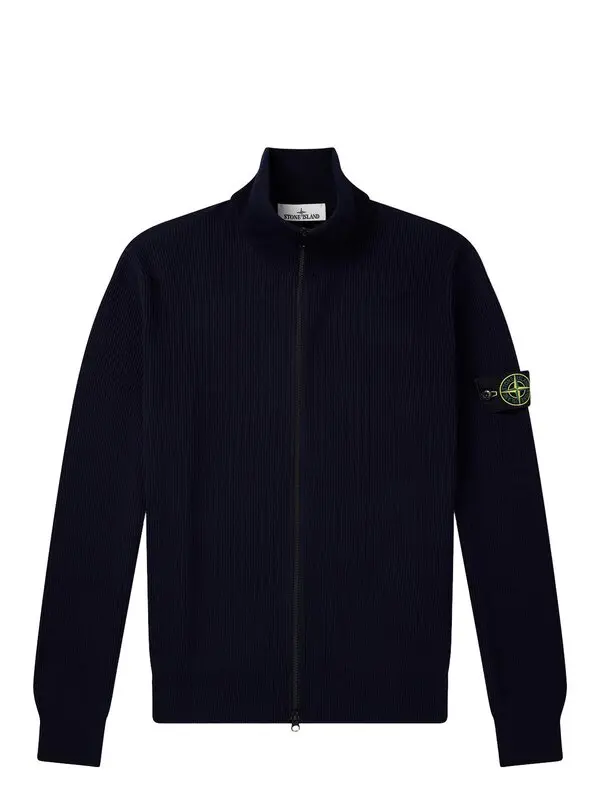 Stone Island Ribbed Cotton Zip-up Sweater - Blue