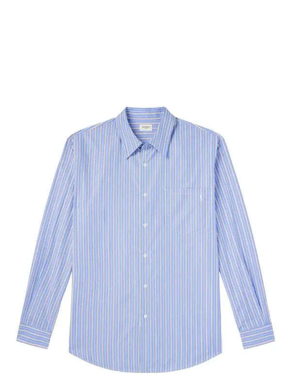 Saint Laurent Logo-embroidered Striped Cotton-poplin Shirt - Blue