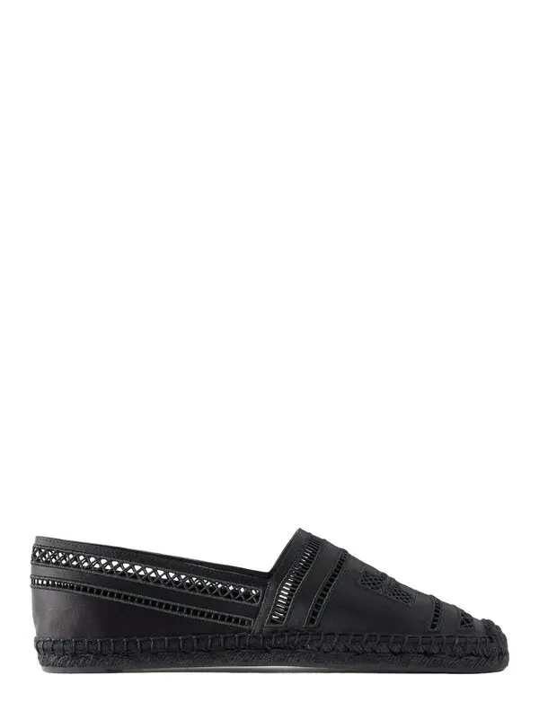 Tory Burch Open Weave Embroidered Satin Espadrilles - Black