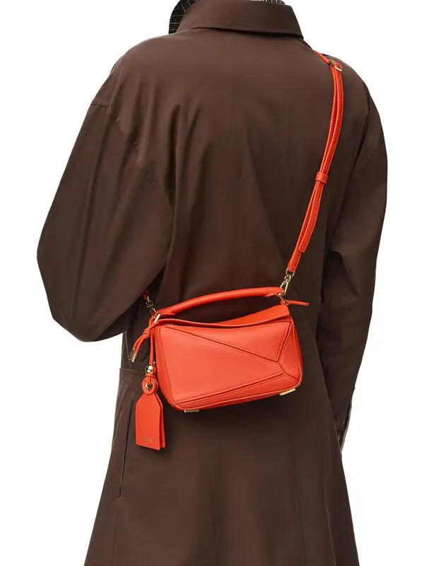 Loewe Mini Featherlight Puzzle Bag In Nappa Lambskin - Deep Saffron