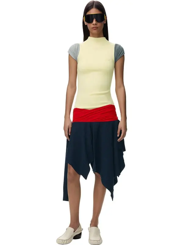 Loewe Asymmetric Wool & Viscose Blend Dress With Draped Sides - Yellow/multicolor