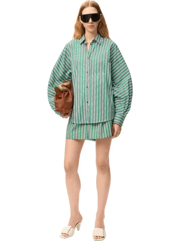 Loewe Cotton Striped Shorts With Folded Waistband - Green/white