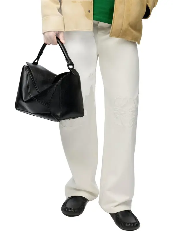 Loewe Large Puzzle Bag In Textured Leather - Black