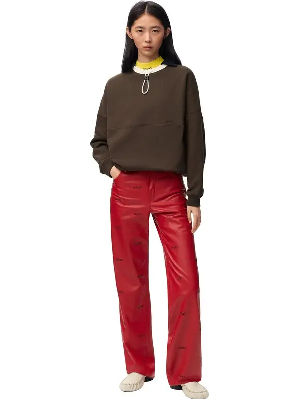 Loewe Cotton Sweatshirt With Contrast Crew Neck And Embroidered Logo - Brown