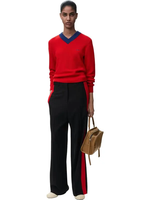 Loewe V-neck Sweater In Textured Cotton And Wool - Red/blue