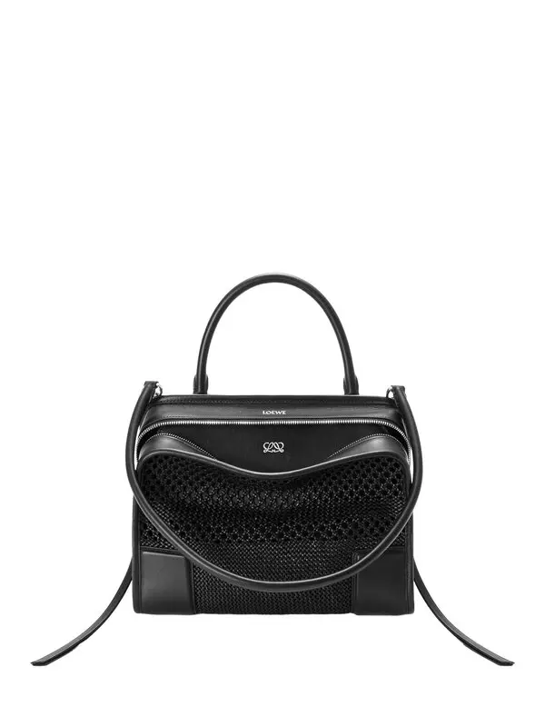 Loewe Medium Amazona Bag In Woven Leather - Black