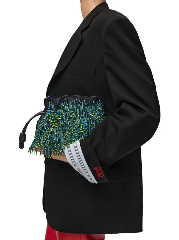 Loewe Mini Mimosa Flamenco Clutch In Beaded Nappa Lambskin - Multicolor/black