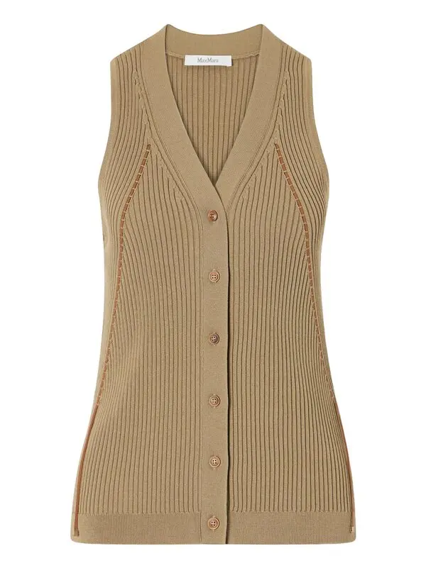 Max Mara Lace-detailed Ribbed Cotton-blend Vest - Brown