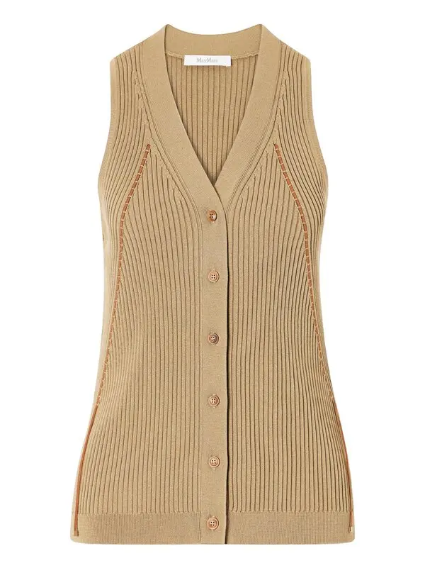 Max Mara Lace-detailed Ribbed Cotton-blend Vest - Brown