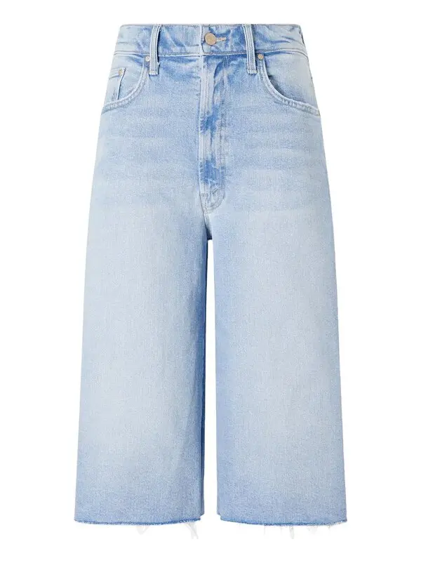 MOTHER The Whole Lot Zip Fray Low-rise Wide-leg Denim Shorts - Blue