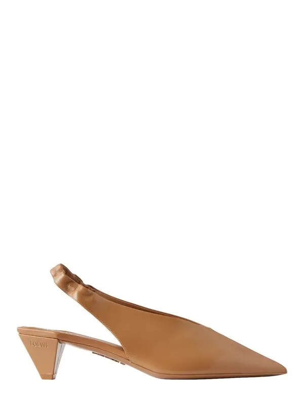 Loewe Origami 45 Leather Slingback Pumps - Tan