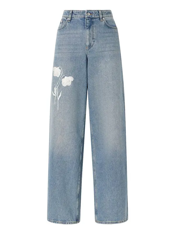 Erdem Mid-rise Straight-leg Floral-embroidered Jeans - Blue