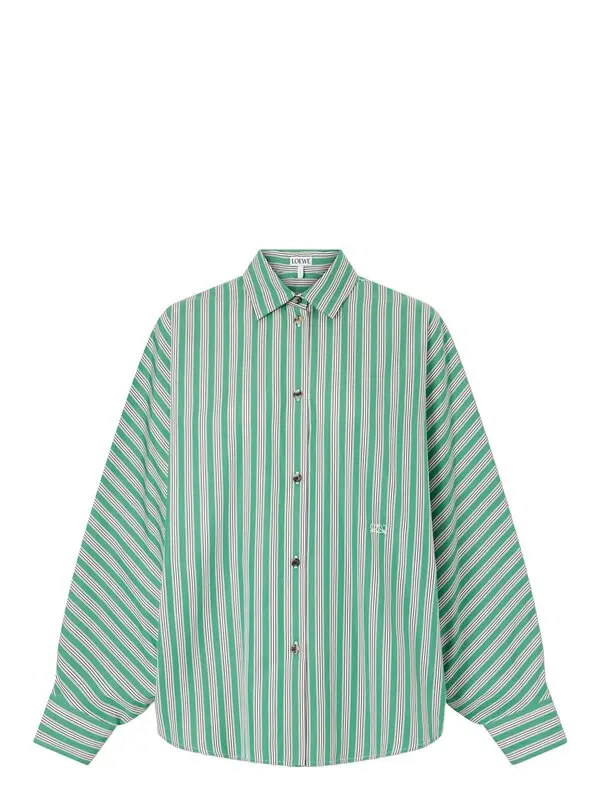 Loewe Striped Cotton-poplin Balloon Sleeve Shirt - Green