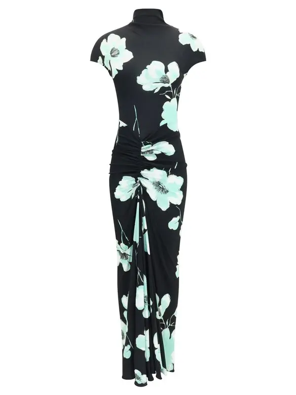 Alaïa Draped Floral Print Maxi Dress - Black