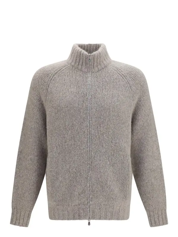 Brunello Cucinelli High-neck Zip-up Cardigan In Cashmere And Silk - Grey