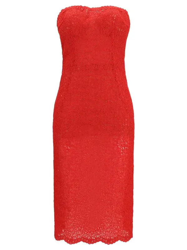 Ermanno Scervino Strapless Lace Midi Dress - Red