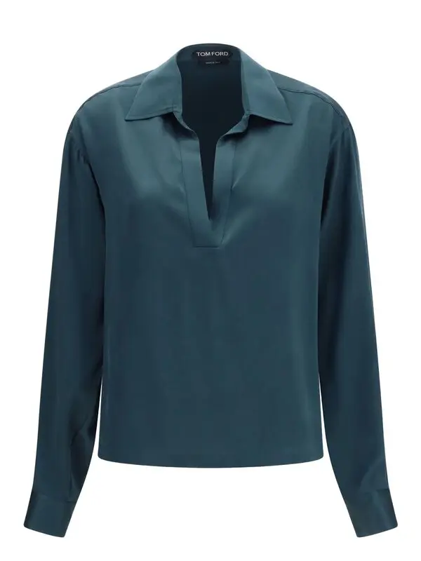 TOM FORD Deep V-neck Silk Shirt - Blue