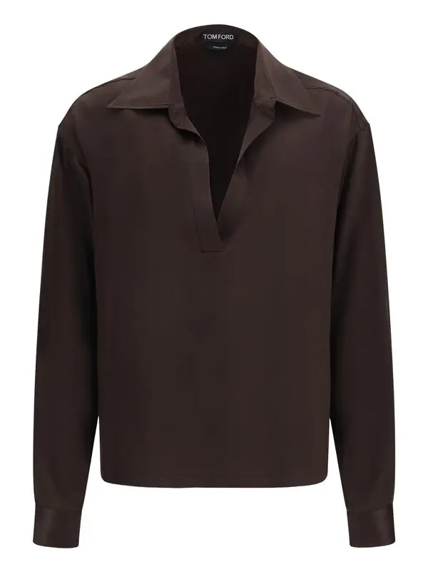 TOM FORD Deep V-neck Silk Shirt - Brown