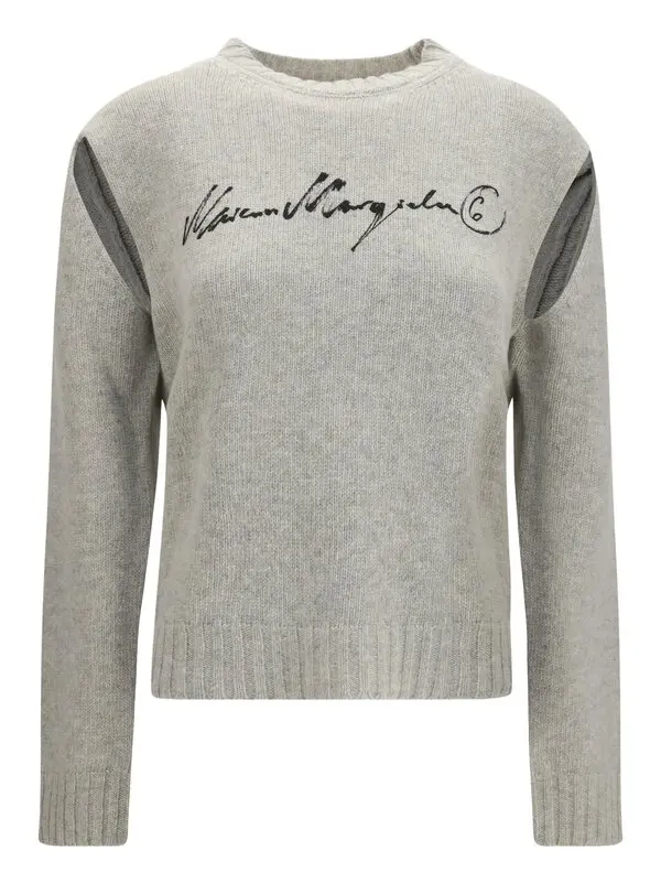 MAISON MARGIELA Knitted Sweater With Logo Lettering - Grey