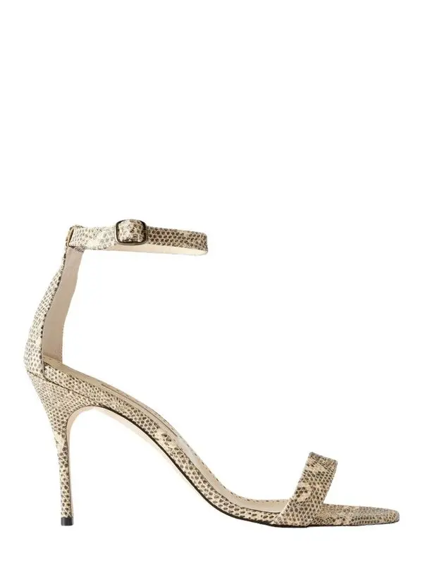Manolo Blahnik Snake-effect Leather Stiletto Sandals - Light Gray
