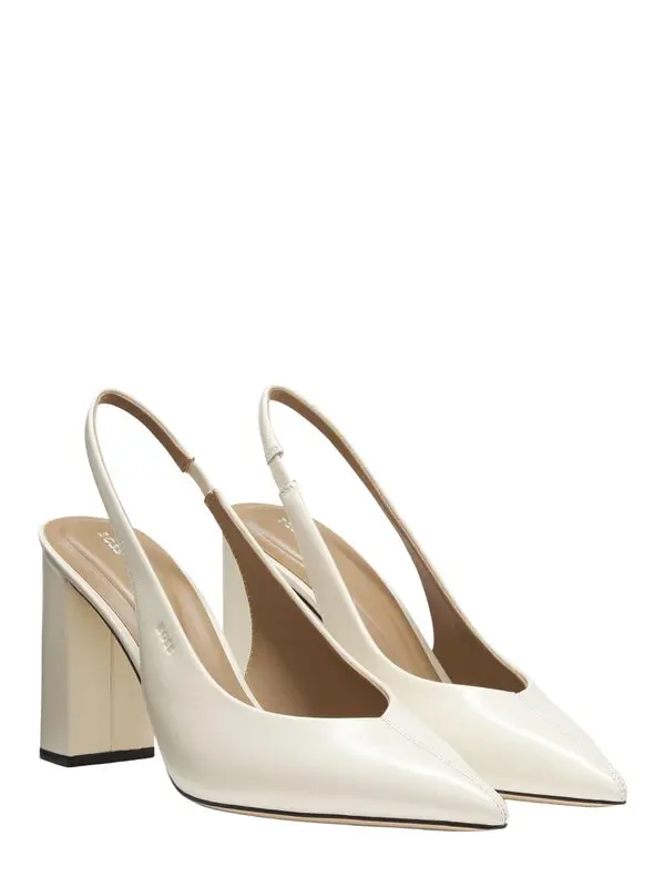 BOSS Heeled Leather Pumps With Slingback Strap - White