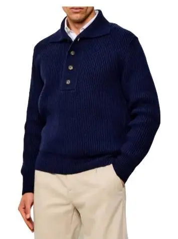 Eleventy Long-sleeved Wool Sweater With Button-front - Navy Blue