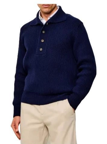 Eleventy Long-sleeved Wool Sweater With Button-front - Navy