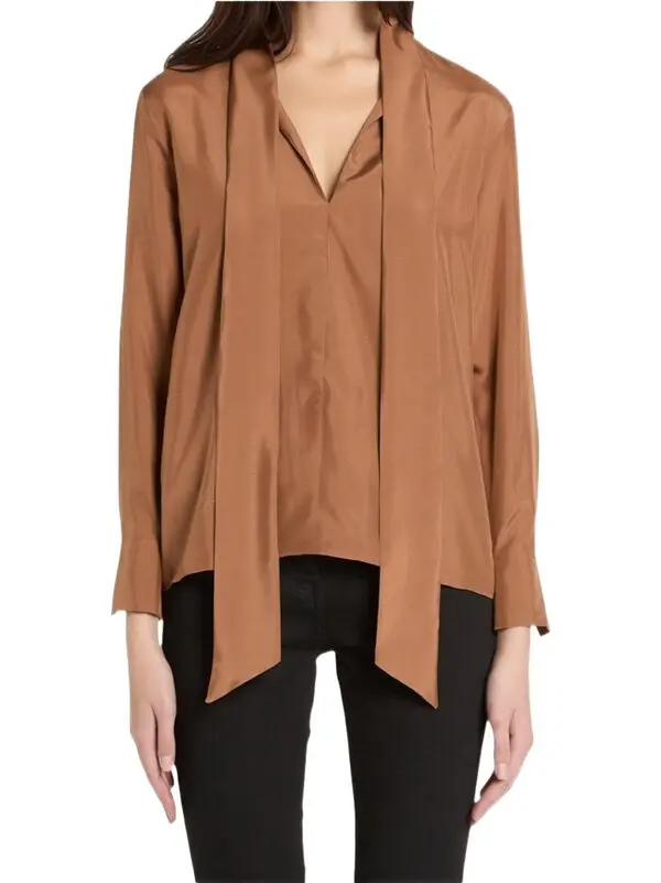 Marella V-neck Long Sleeve Cover-up With Tie Detail - Brown