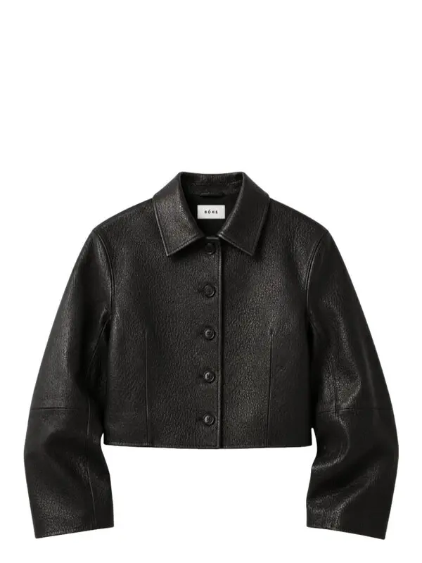 RÓHE Cropped Leather Jacket - Black