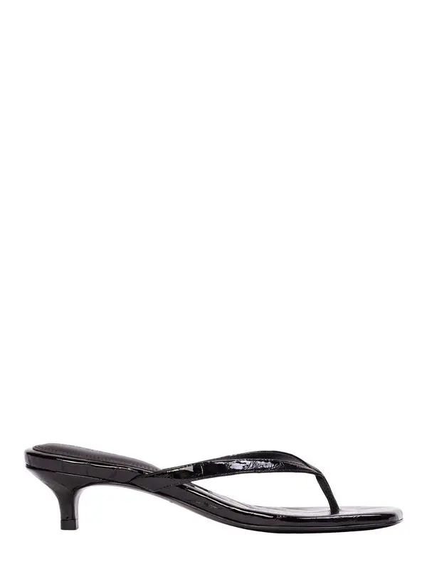 BLACK SUEDE STUDIO Kendal Croc Embossed Patent Leather Kitten Heel Mules - Black