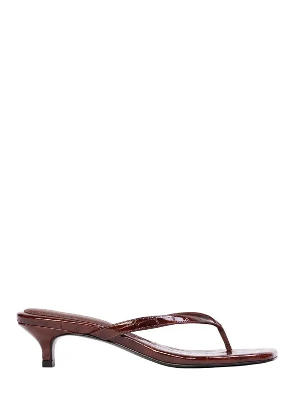 BLACK SUEDE STUDIO Kendal Croc Embossed Patent Leather Kitten Heel Mules - Brown