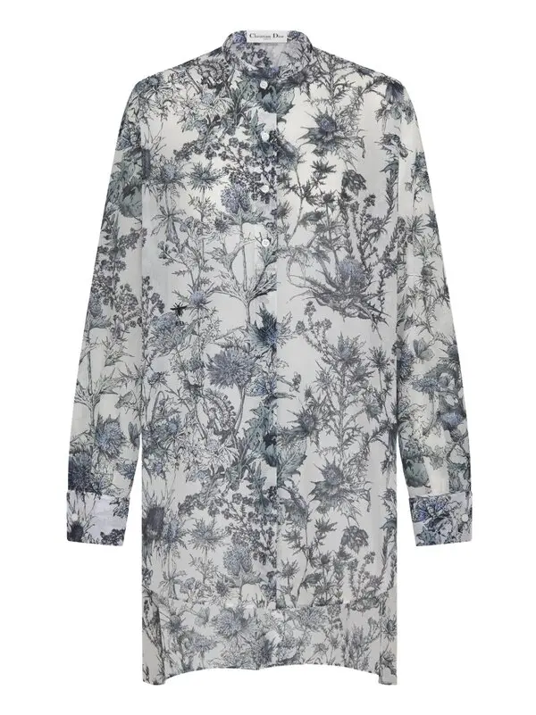 Dior Long Sleeve Printed Blouse - Gray