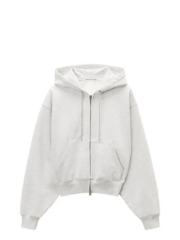 Alexander Wang Cropped Zip-up Hoodie With Crystal Embellishments - Grey