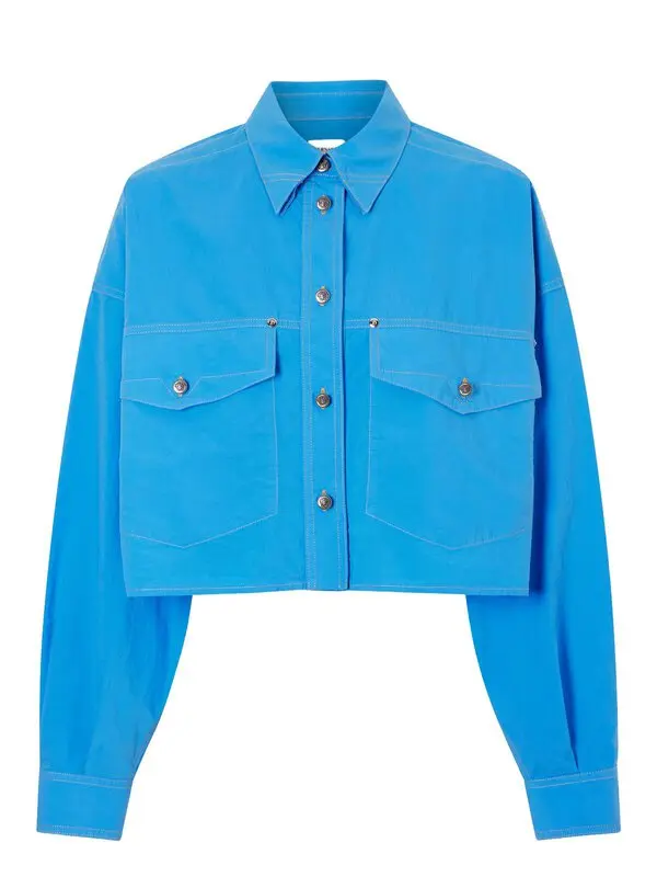 Versace Medusa-embellished Cropped Cotton Poplin Shirt - Blue