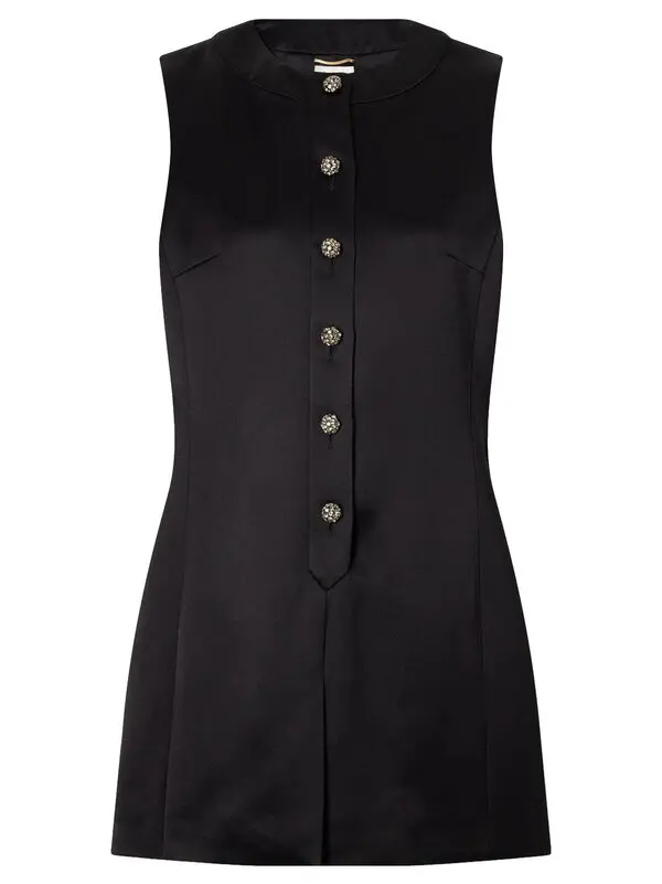 Saint Laurent Crystal-embellished Crepe Mini Dress - Black