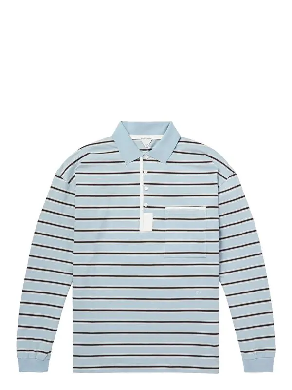 Bottega Veneta Striped Cotton-piqué Polo Shirt - Blue