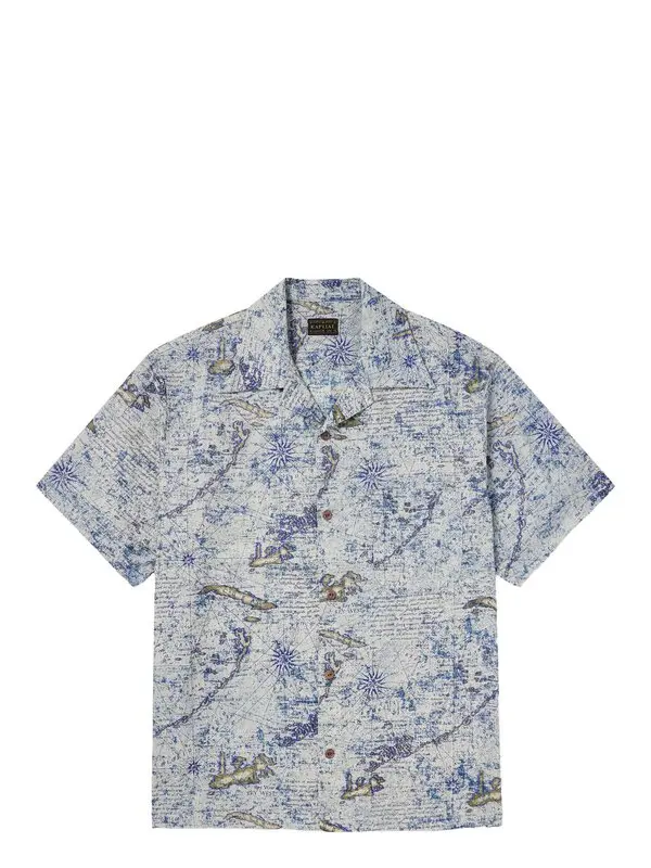Kapital Key West Camp-collar Printed Linen Shirt - Blue