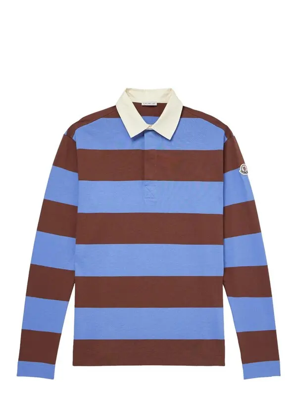 Moncler Logo-appliquéd Striped Cotton-jersey Polo Shirt - Blue