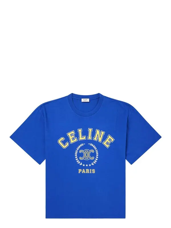 Celine Logo-print Cotton-jersey T-shirt - Blue