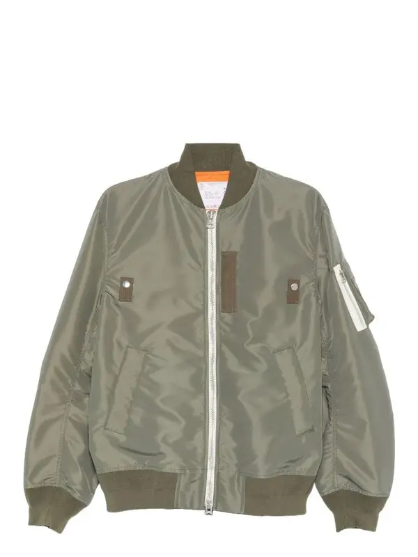 Sacai Nylon Bomber Jacket With Zip Fastening - Green