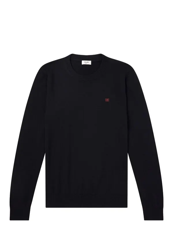Celine Triomphe Embroidered Wool Sweater - Black